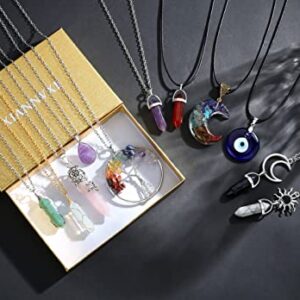 XIANNVXI Mothers Day Gifts 11Pcs Crystal Necklaces for Women Crystals Evil Eye Necklace Set Boho Jewelry for Women Chakra Hippie Pendant Beach Jewelry Gifts for Women Mom