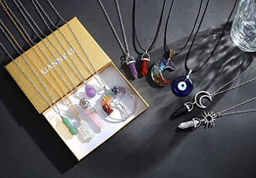 XIANNVXI Mothers Day Gifts 11Pcs Crystal Necklaces for Women Crystals Evil Eye Necklace Set Boho Jewelry for Women Chakra Hippie Pendant Beach Jewelry Gifts for Women Mom