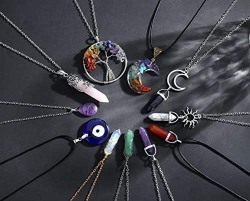 XIANNVXI Mothers Day Gifts 11Pcs Crystal Necklaces for Women Crystals Evil Eye Necklace Set Boho Jewelry for Women Chakra Hippie Pendant Beach Jewelry Gifts for Women Mom