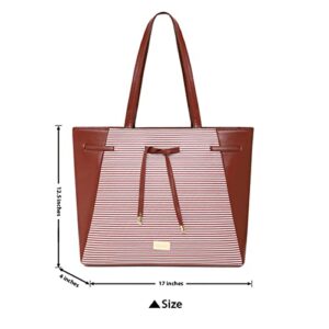 KLEIO Striped PU Leather Big Zipper Womens Tote Shoulder Travel Hand Bag Purse For College Office Ladies