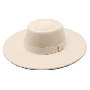 women men classic felt fedora hat wide brim flat top boater hat