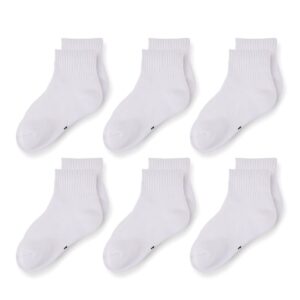 Marchare Boys Socks Kids Cushioned Crew Socks Girls Thick Cotton Athletic Running Socks White 6 Pack 7-10 Years