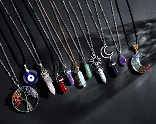 XIANNVXI Mothers Day Gifts 11Pcs Crystal Necklaces for Women Crystals Evil Eye Necklace Set Boho Jewelry for Women Chakra Hippie Pendant Beach Jewelry Gifts for Women Mom