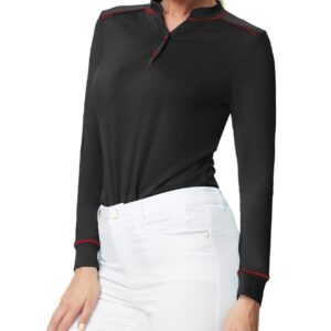 Women's UPF 50+ Golf Polo Shirts Collarless Long Sleeve Tennis Shirt Lightweight Quick Dry Athletic Tops(Black,S)