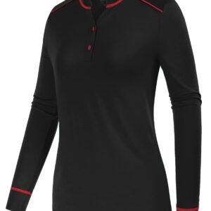 Women's UPF 50+ Golf Polo Shirts Collarless Long Sleeve Tennis Shirt Lightweight Quick Dry Athletic Tops(Black,S)