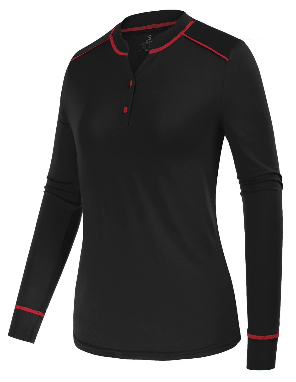 Women's UPF 50+ Golf Polo Shirts Collarless Long Sleeve Tennis Shirt Lightweight Quick Dry Athletic Tops(Black,S)