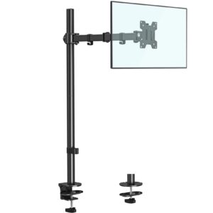 mountup single monitor desk mount, tall monitor stand for 13-32 inch screen, fully adjustable computer desk mount, articulating monitor arm, vesa mount with clamp/grommet mounting base, up to 17.6lbs