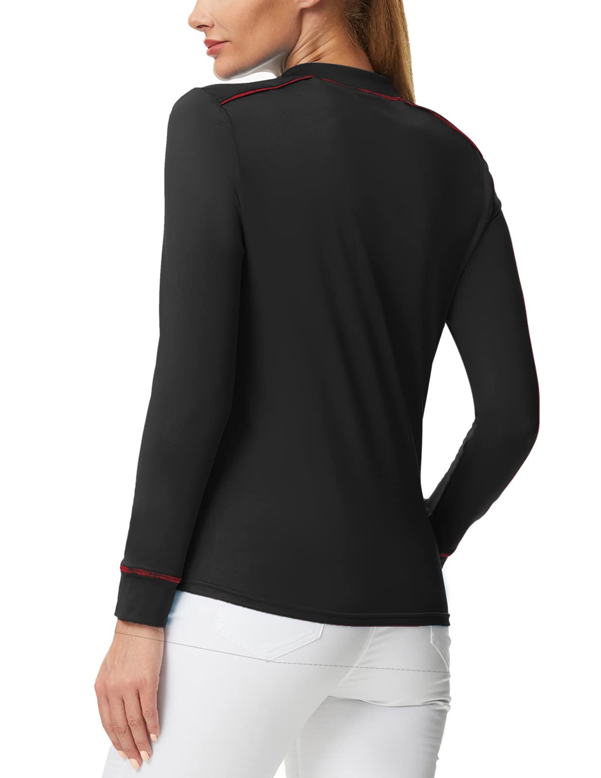 Women's UPF 50+ Golf Polo Shirts Collarless Long Sleeve Tennis Shirt Lightweight Quick Dry Athletic Tops(Black,S)