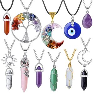 xiannvxi mothers day gifts 11pcs crystal necklaces for women crystals evil eye necklace set boho jewelry for women chakra hippie pendant beach jewelry gifts for women mom