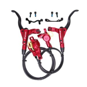 bucklos zoom mtb hydraulic disc brakes set, left front 800mm right rear 1450mm mountain bike hydraulic brake aluminum alloy levers with dual piston calipers pm/is adapter