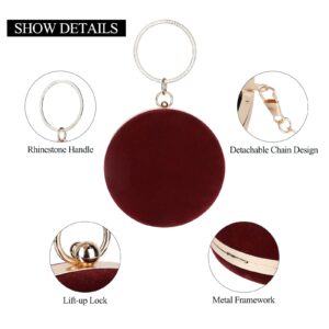 Selighting Round Velvet Clutch Purses for Women Evening Bags Formal Wedding Purse Prom Cocktail Party Clutch Hand Bag Burgundy