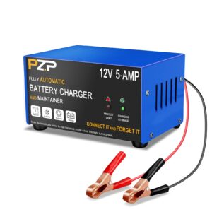 pz.p 12v smart car battery charger, 5amp fully-automatic trickle charger, battery desulfator with auto repair, 12 volt battery maintainer, winter mode, suitable for agm, deep cycle, lawn mower, rv