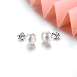 ZhenCai 3 Pairs Freshwater Pearl Stud Earrings for Women S925 Sterling Silver June Birthstone Studs Rhodium Plated Classic Style Fine Jewelry for Birthday Mother's Day (White+Black+Pink)