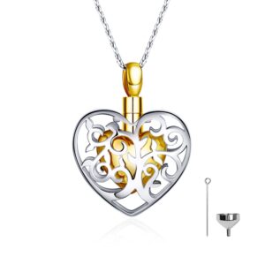 urn necklace for ashes 925 sterling silver pendant 24k gold plated tree of life cremation jewelry vintage luxury gift for women grandma mom sister w/funnel filler