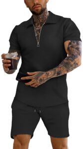 urru men's polo shirt and shorts set summer outfits fashion casual short sleeve polo suit for men 2 piece short set black xl