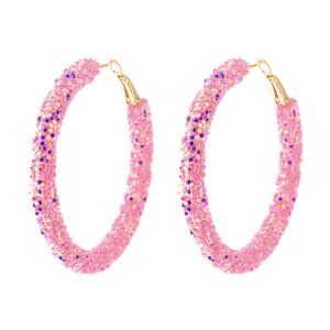 bohemian shiny glitter sequins hoop earrings wrapped gold plated circle statement rhinestone dangle drop earrings for women boho jewelry-rose