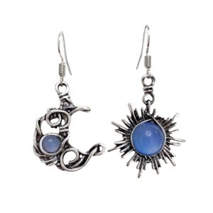 gbahfy opal sun and moon dangle earrings asymmetry moonstone earrings for women (blue)