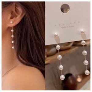 allereyae boho dangle pearl drop earrings long tassel pearl earrings vintage pearl studs earrings wedding pearl chain earrings jewelry for women and girls