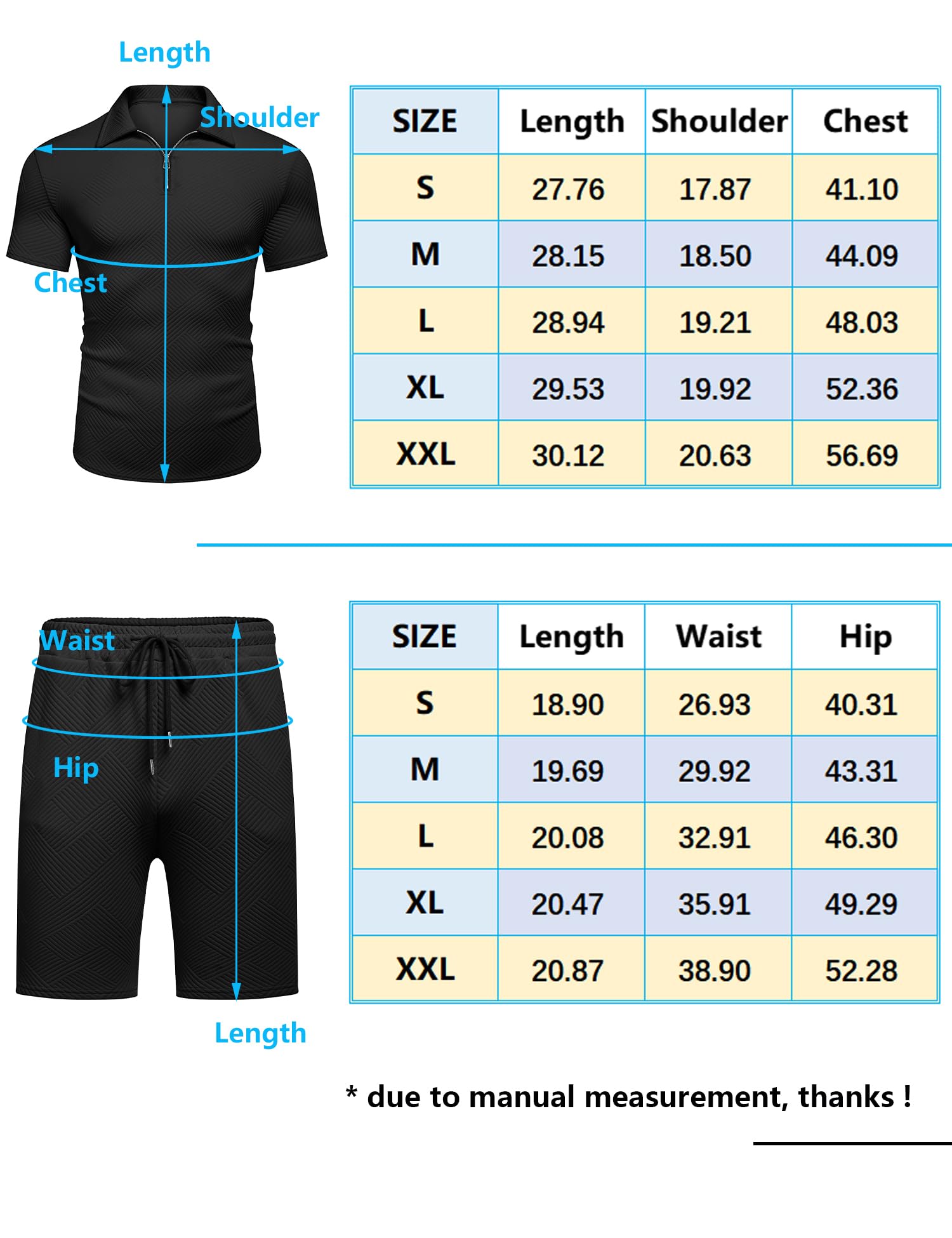 URRU Men's Polo Shirt and Shorts Set Summer Outfits Fashion Casual Short Sleeve Polo Suit for Men 2 Piece Short Set Black XL