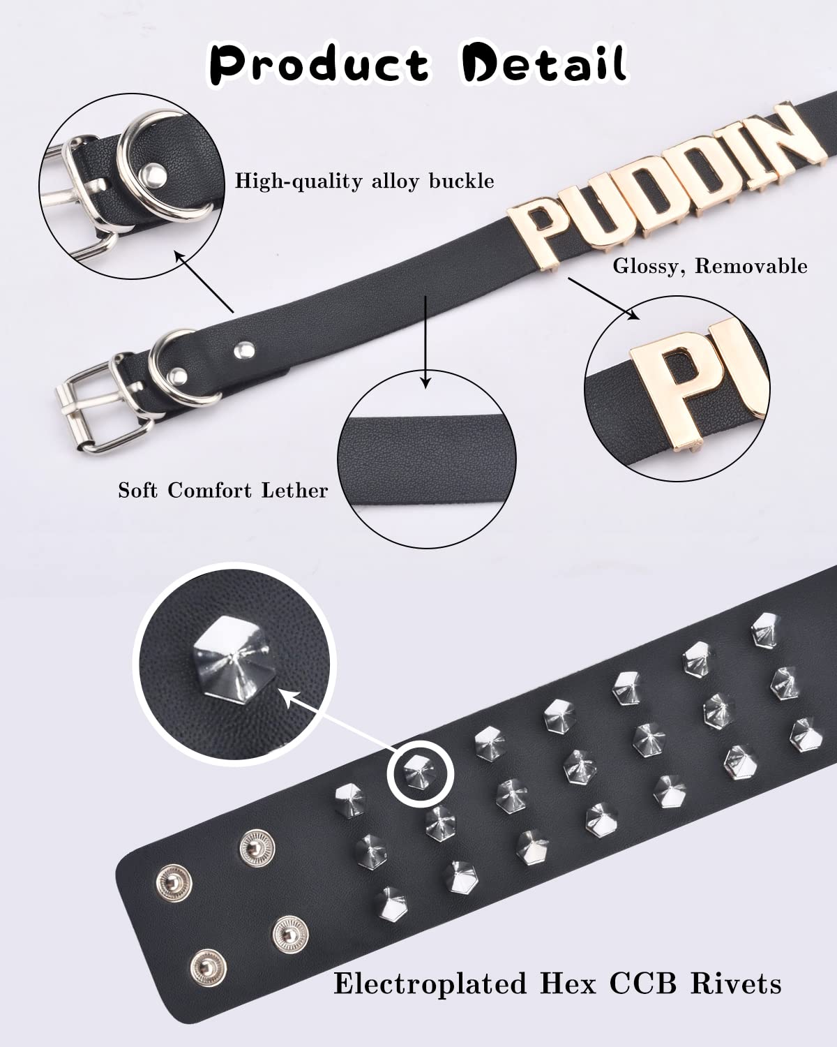 ABONDEVER Quinn Puddin Choker Halloween Set Adjustable Punk Leather Letter Collar Necklace Tattoo Stickers Rivets Spike Bracelet Halloween Harley Cosplay Accessories for Women (Black-B)