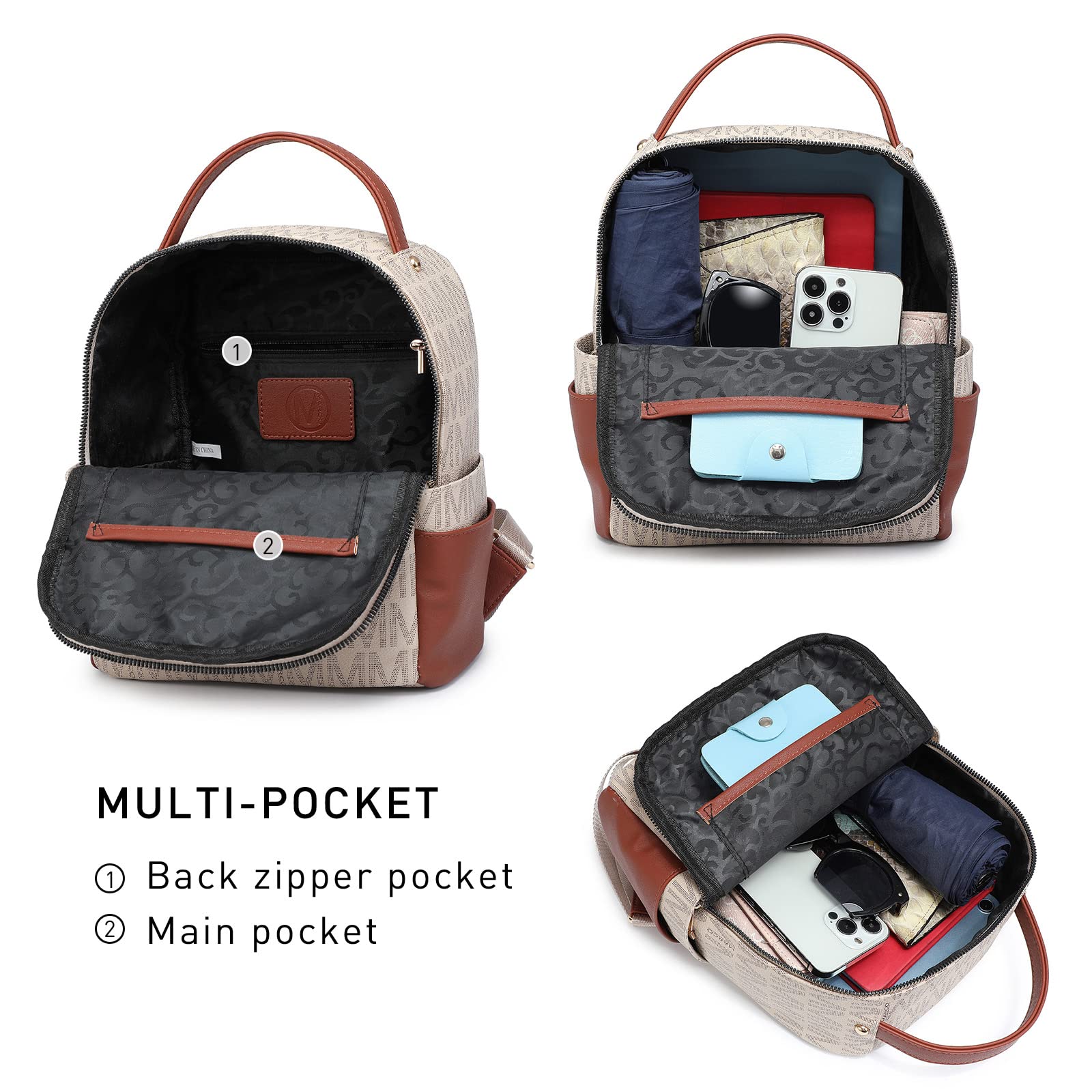 MKP Small Backpack Purse for Ladies Women Fashion Multi Pockets Daypacks with Front Zip Pocket