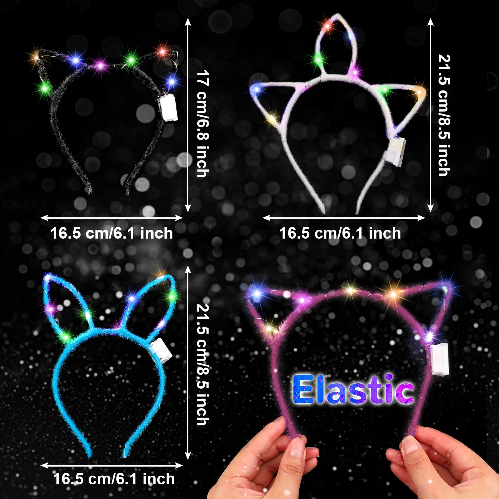 Janinka 60 Pcs LED Cat Ears Headband Bulk Cute Light up Headband Cat Ear Bunny Ear Unicorn Headband Light up Hair Accessories Luminous LED Headdress Hairbands for Women Girls Party Supplies