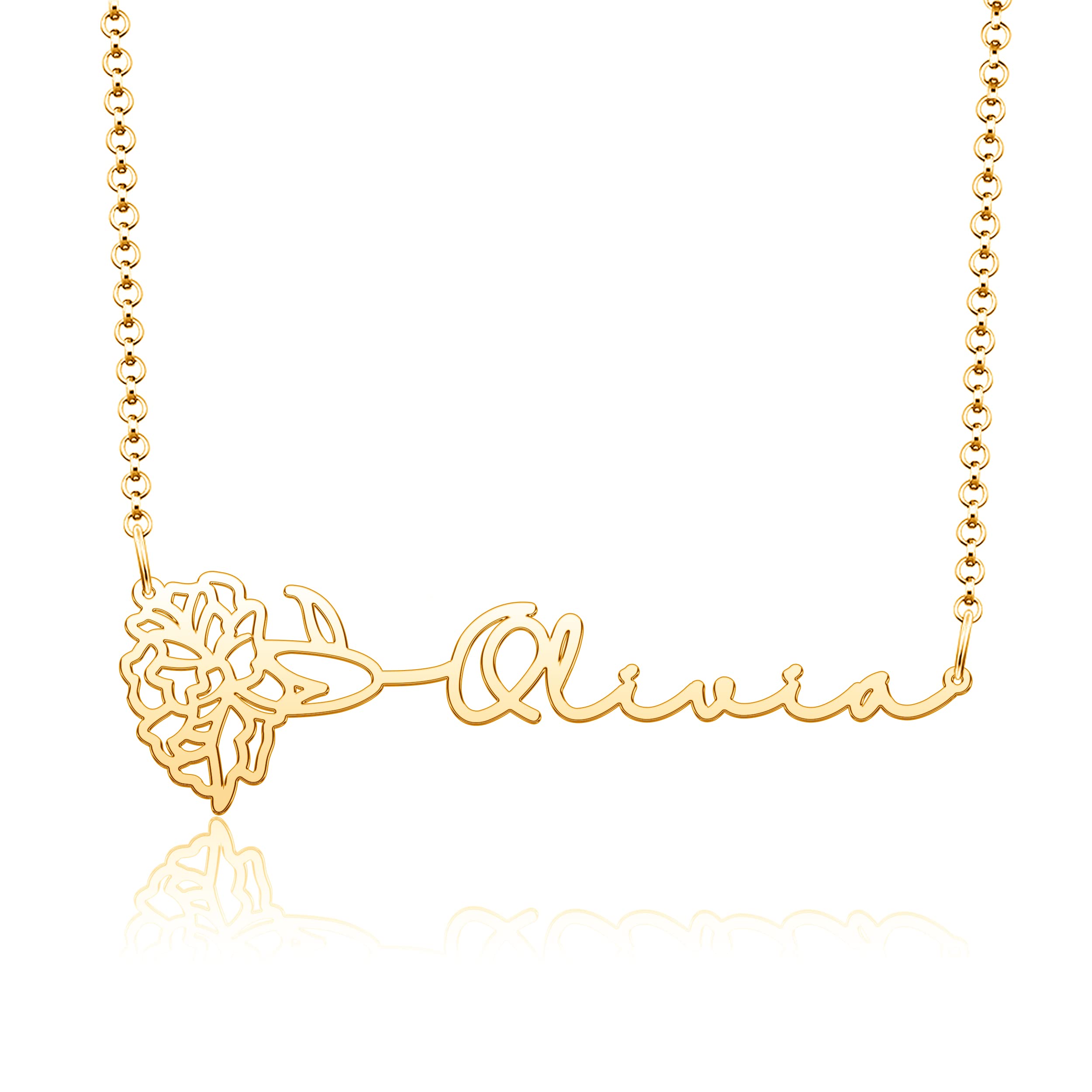 Infinite Memories 18K Gold Plated Dainty Birth Flower Name Necklace Personalized Custom Necklace with Name Flower Wishes Customized Necklace Birthday Gifts for Women