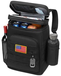 tacticism backpack cooler men 33 cans - tactical lunch backpack work soft waterproof leakproof insulated, lightweight portable ice chest backpack as gift for hiking picnic beach accessories, black