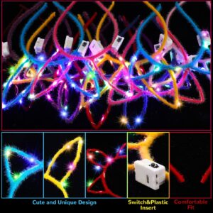 Janinka 60 Pcs LED Cat Ears Headband Bulk Cute Light up Headband Cat Ear Bunny Ear Unicorn Headband Light up Hair Accessories Luminous LED Headdress Hairbands for Women Girls Party Supplies