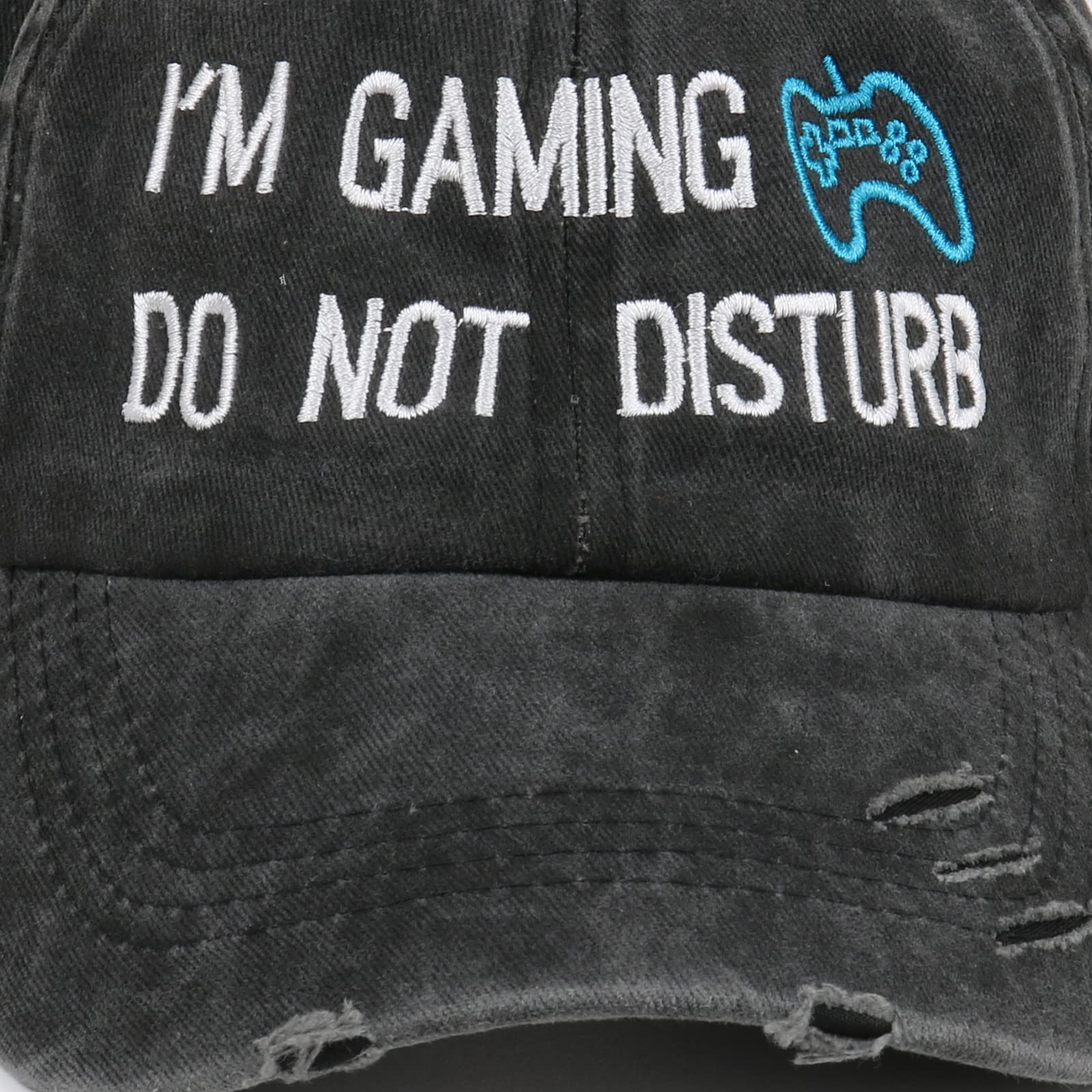 Retro wash Embroidered Baseball Cap Do Not Disturb I'm Gaming Hat Lady with Ponytail Men's Adjustable Cap (Black with Horsetail)