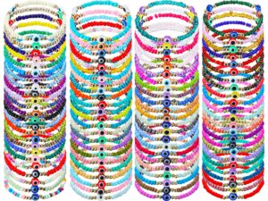 96 pcs mexican evil eye strand bracelet beaded, pack elastic protection bracelet lucky anklet amulet bangle for women men