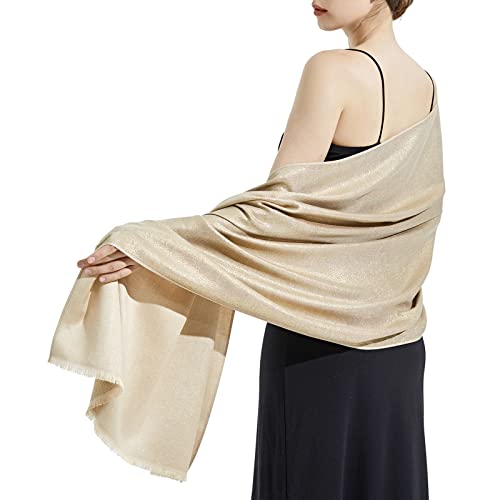 Ciormis Shawls and Wraps for Evening Dresses Gold Attractive Pashmina Scarf Shawl Wrap for Evening Party(Gold)