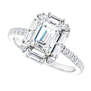 jeweleryium 1 ct emerald cut colorless moissanite engagement ring, wedding/bridal ring set, solitaire halo style, solid sterling silver vintage antique anniversary promise ring gift for her (5.5)