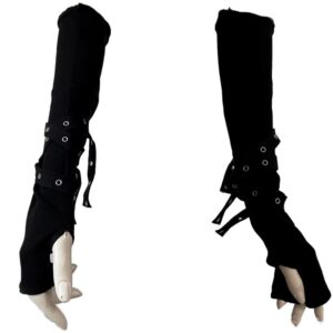 instobig black arm sleeves for women mall goth steampunk arm warmers punk accessories buckles gloves