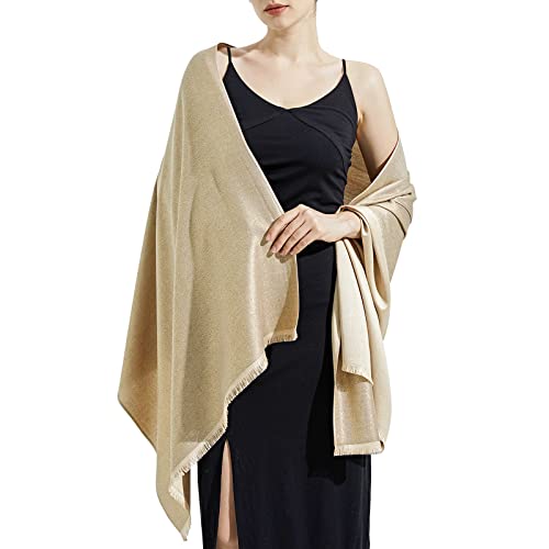 Ciormis Shawls and Wraps for Evening Dresses Gold Attractive Pashmina Scarf Shawl Wrap for Evening Party(Gold)