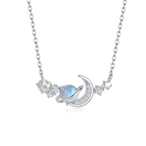 angol moonstone necklace 925 sterling silver moon star planet necklace for women crescent moon necklace moonstone jewelry birthday gifts for women