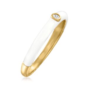 Ross-Simons Italian White Enamel Ring With CZ Accent in 18kt Gold Over Sterling. Size 8