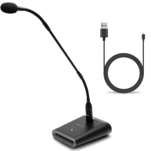 movo gm-5 professional 18-inch gooseneck microphone with usb interface stand, one-touch mute- usb podium microphone with stand for conferencing, live events, streaming - usb computer mic for mac, pc