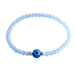 blue beaded bracelet blue evil eye crystal bead bracelet for women teen girls ojo bohemian summer dainty stand bracelet amulet protection good luck light blue light blue