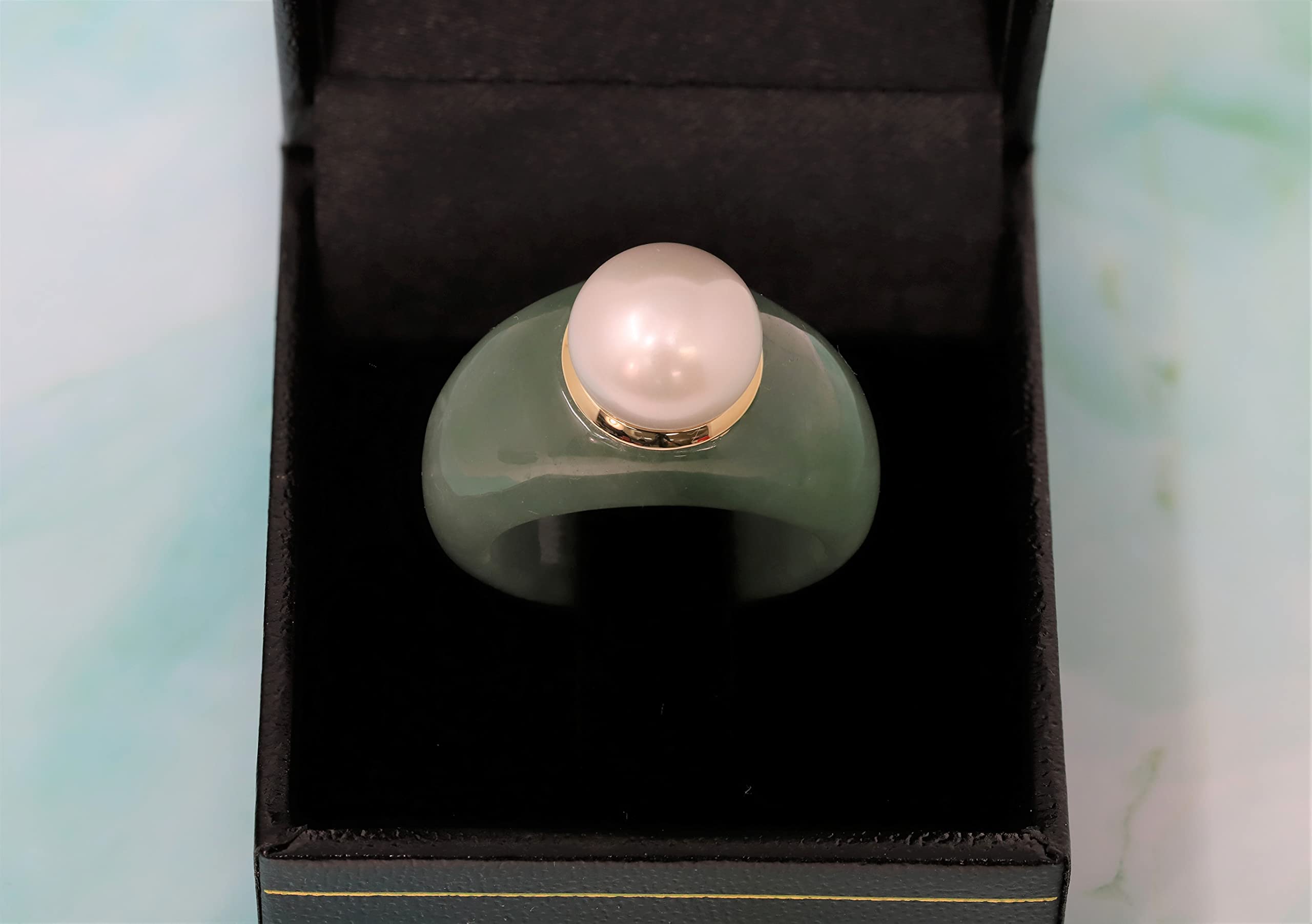 KOKAV 14K Yellow Gold with Jade and 10 mm Freshwater Pearl Statement Ring (5)