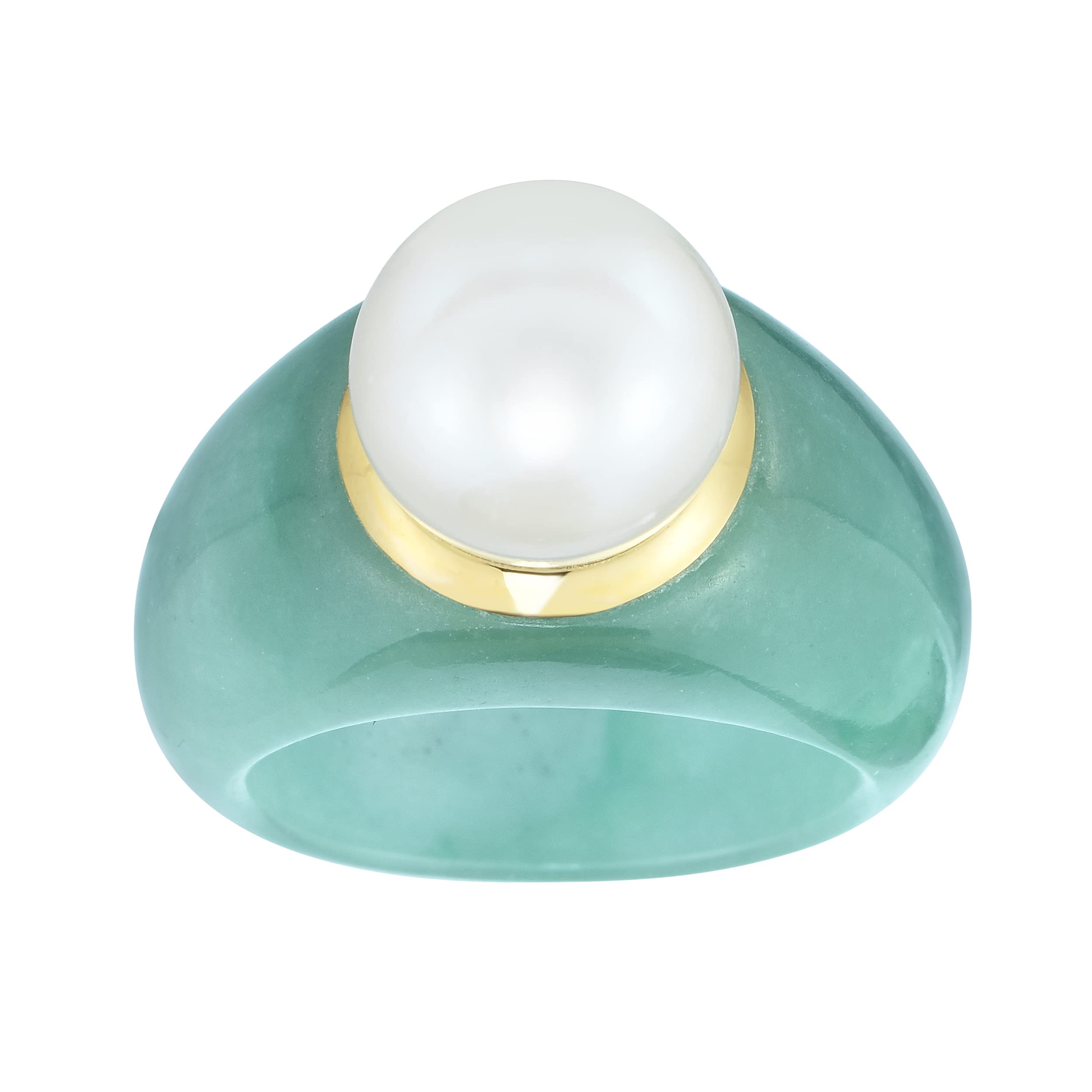 KOKAV 14K Yellow Gold with Jade and 10 mm Freshwater Pearl Statement Ring (5)