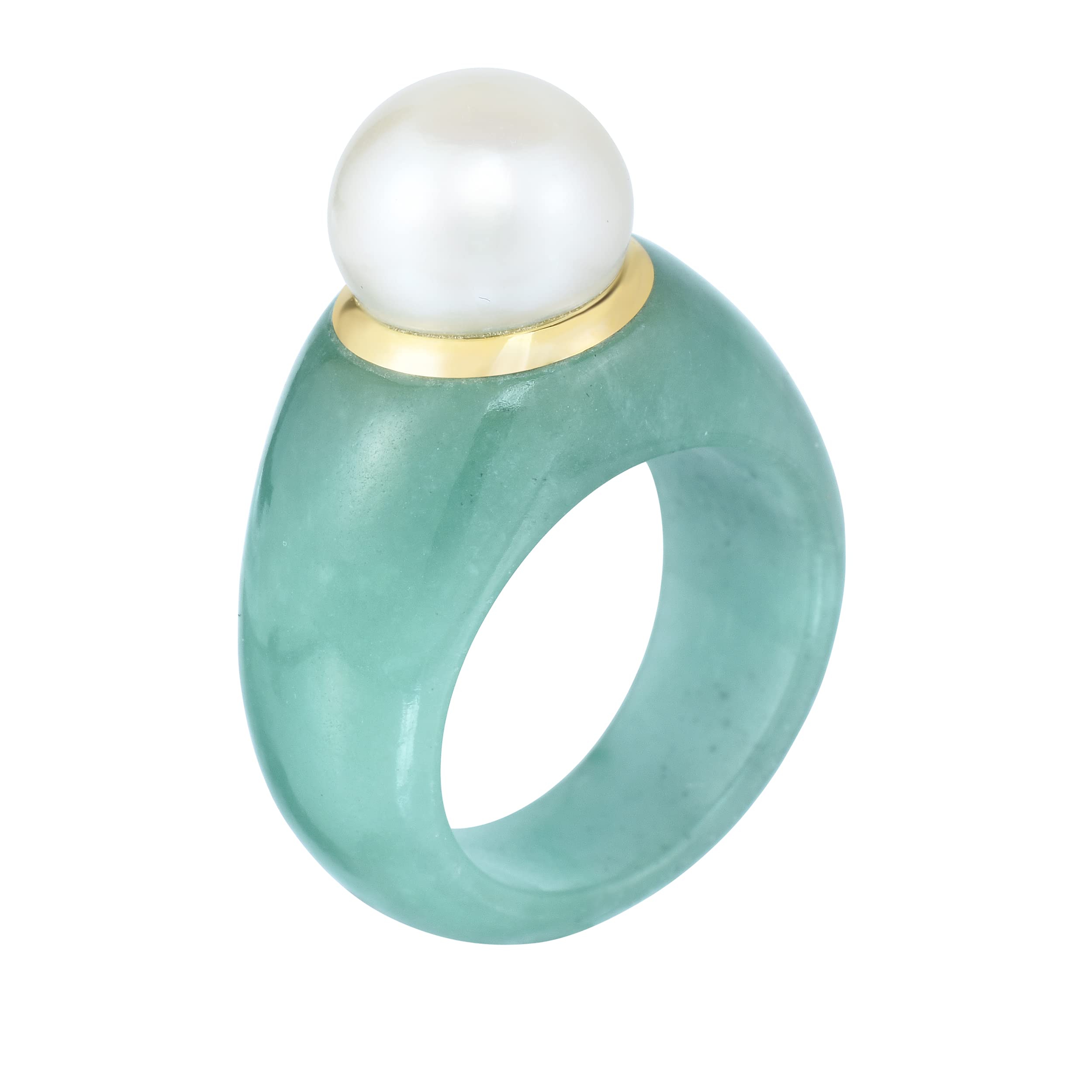 KOKAV 14K Yellow Gold with Jade and 10 mm Freshwater Pearl Statement Ring (5)