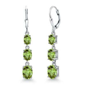 gem stone king 925 sterling silver gemstone birthstone 3-stone drop dangle earrings | oval 8x6mm 7x5mm and 6x4mm | three stone leverback earrings for women