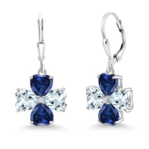 gem stone king 925 sterling silver sky blue aquamarine and blue created sapphire dangle earrings for women (6.14 cttw, gemstone march birthstone, heart shape 6mm)