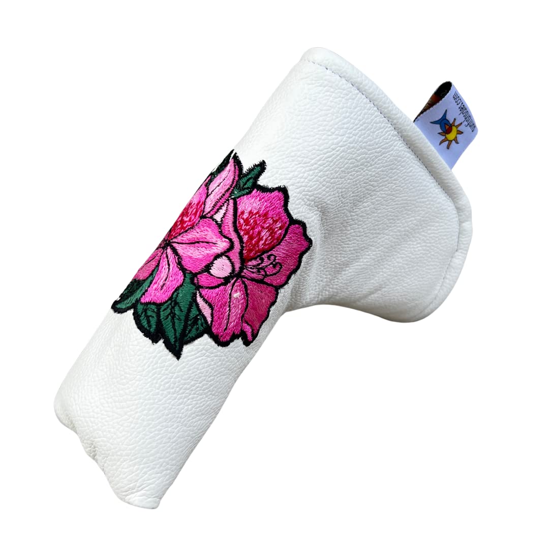 Azalea Hand Embroidered Blade Putter Golf Club Leather Headcover Magnetic Closure Sunfish