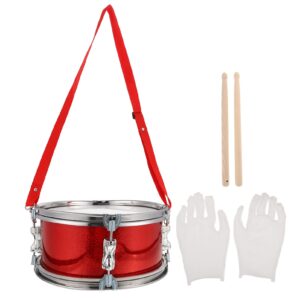 generic kid hand drum 11 inch marching snare drum set children snare drum performance drum with adjustable strap wooden drumsticks gloves, bright red wood drum toy set