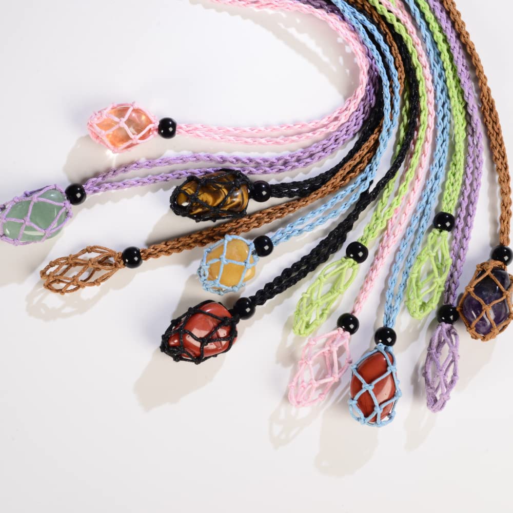 weryerker 12 PCS Crystal Necklace Cord Empty Stone Holder 1.57“ Rope Hand-Woven Necklace Cord with Adjustable for Stone Necklace DIY Bracelet (Black + Blue + Green + Purple + Pink + Coffee)