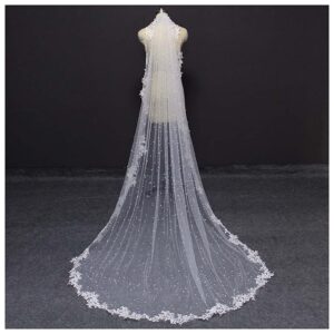 ts pearls wedding veil， with lace appliques edge 2.5 meters long bridal veil， with comb 250cm veil for bride (color : white, item length : 250cm)