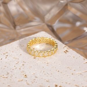 SHINYSO 14K Gold Plated Wedding Bands for Women Cubic Zirconia Round Eternity Engagement Promise Rings for Her Size 8