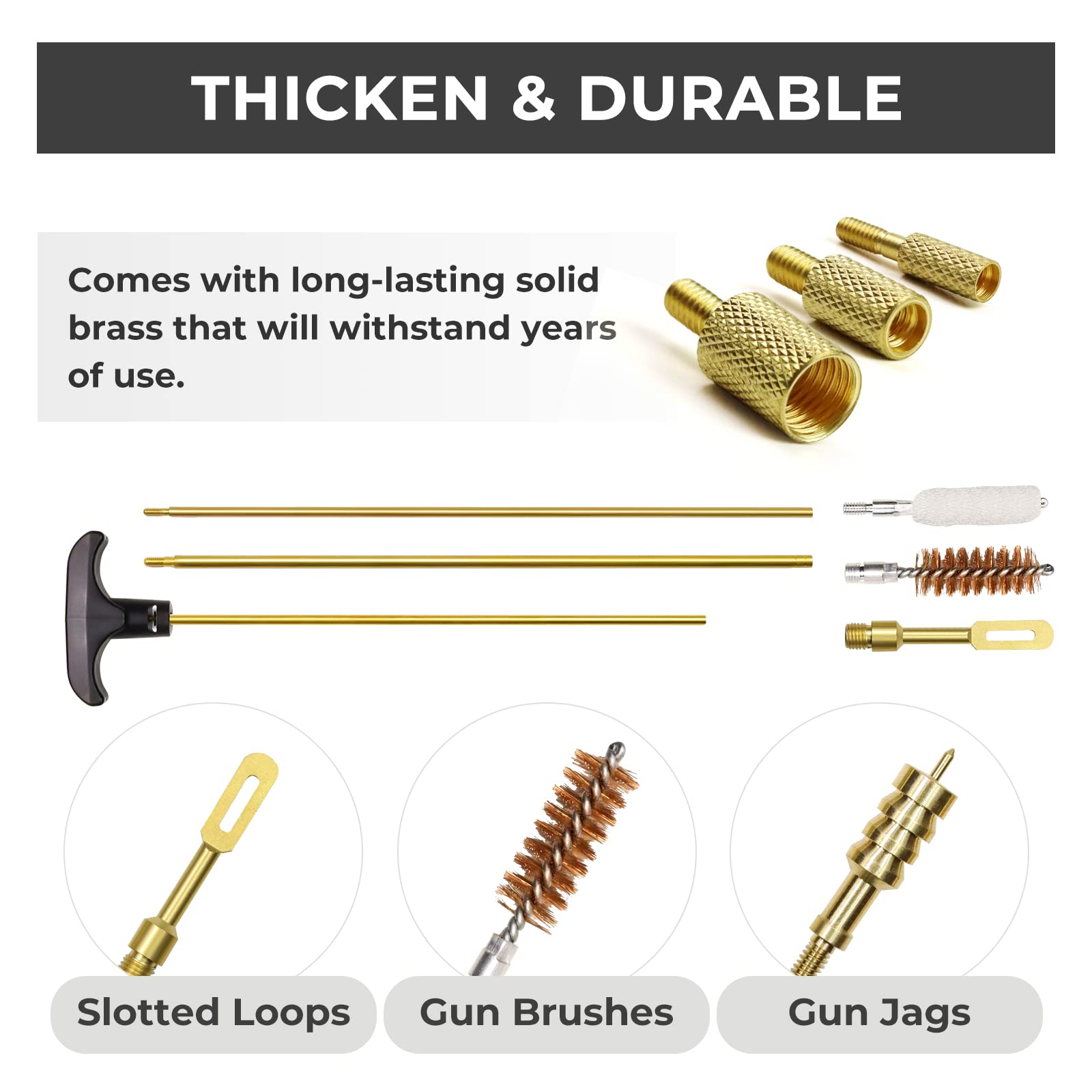 TacSnake Universal Gun Cleaning Kit Hunting Handgun Shot Gun Cleaning Kit for All Guns with Case Travel Size Portable Metal Brushes (Black Case - Brass jags & Loops)